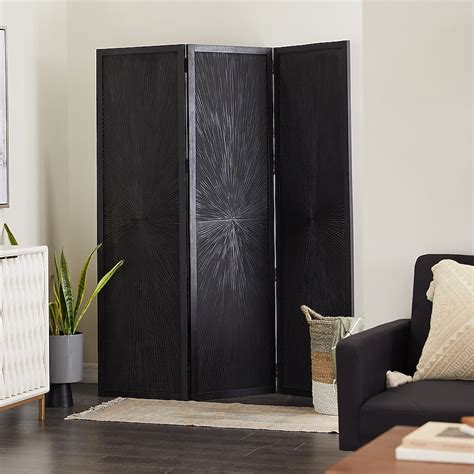 Grayson Lane 3 Panel Black Hinged Foldable 3 Panel With Carved Design