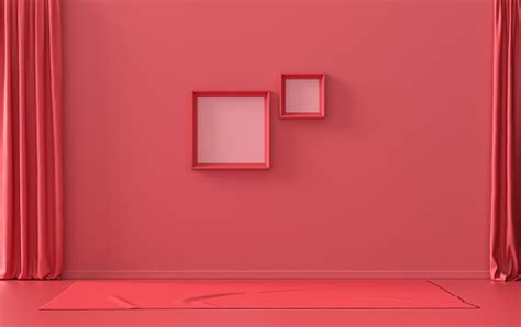 2 프레임 갤러리 벽 흑백 플랫 싱글 다크 레드 가구와 빈 3d 렌더링없는 적갈색 색상 객실 0명에 대한 스톡 사진 및 기타