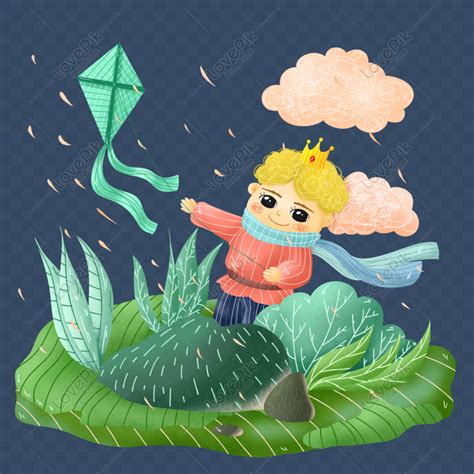 원래 손으로 그린 작은 왕자 잔디 비행 연 그림 동화 요소 Png 일러스트 무료 다운로드 Lovepik
