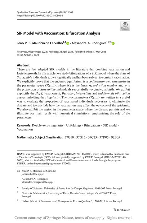Pdf Sir Model With Vaccination Bifurcation Analysis