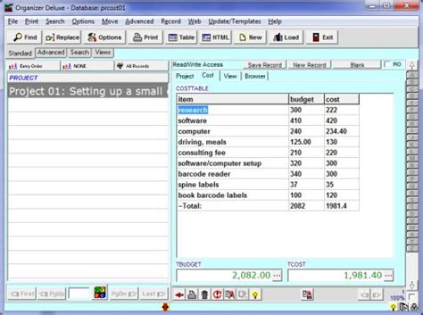 Free Project Cost Management Database Template For Organizer Deluxe Users Windows