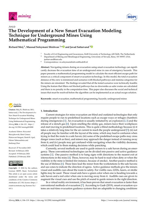 Pdf The Development Of A New Smart Evacuation Modeling Technique For Underground Mines Using