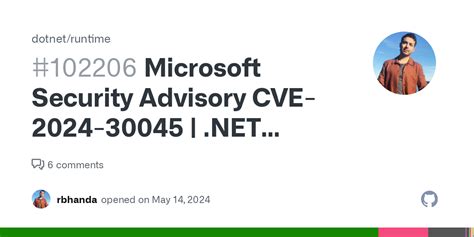 Microsoft Security Advisory Cve 2024 30045 Net Remote Code Execution Vulnerability · Issue
