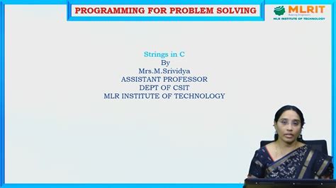 Lec21 Programming For Problem Solving Strings In C Continued By Mrs