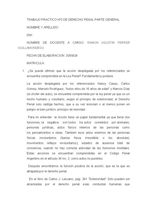 Trabajo Practico Nº2 De Derecho Penal Parte General Trabajo Practico