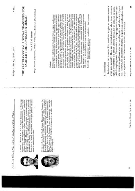 Pdf The Zak Transform A Signal Transform For Sampled Time Continuous