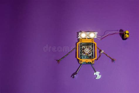Stem Robot Flat Lay On The Purple Backgroundrobotics And Electronics
