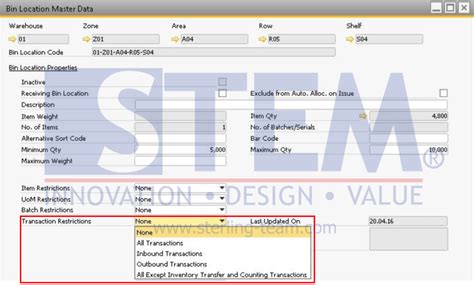 Setting Bin Location Transaction Restriction