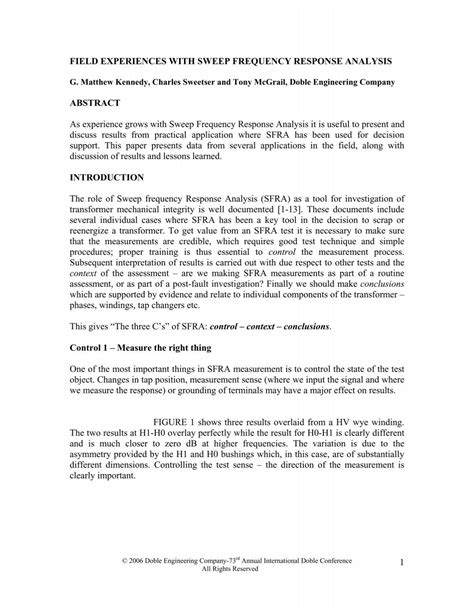 Field Experiences With Sweep Frequency Response Analysis