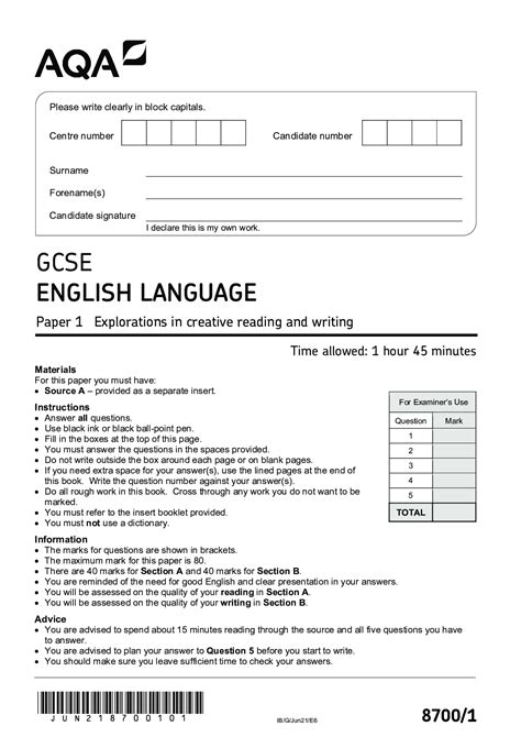 Aqa Gcse English Language Paper 1 Explorations In Creative Reading And
