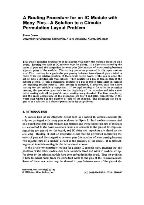 Pdf A Routing Procedure For An Ic Module With Many Pins—a Solution To