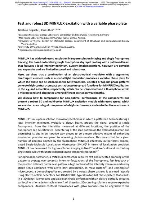 Pdf Fast And Robust 3d Minflux Excitation With A Variable Phase Plate