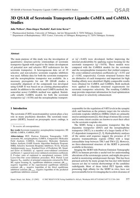 Pdf 3d Qsar Of Serotonin Transporter Ligands Comfa And Comsia
