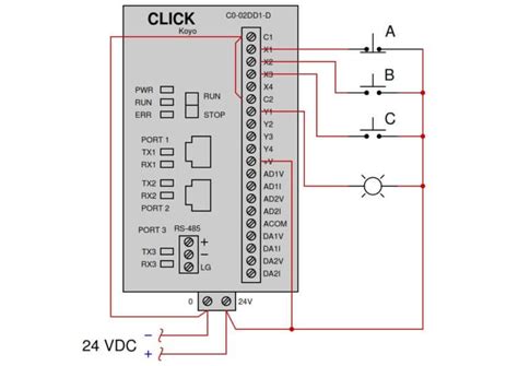 Plc Connected To Three Pushbutton Switches