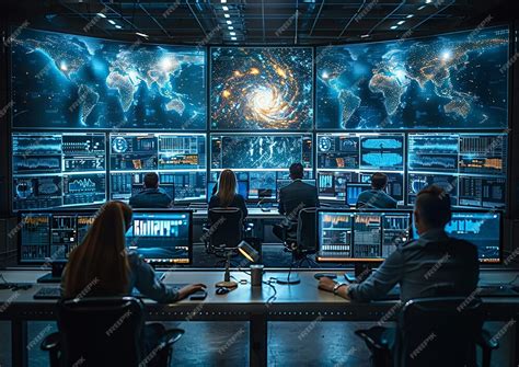 Premium Photo Cybersecurity Command Center Monitors Displayed