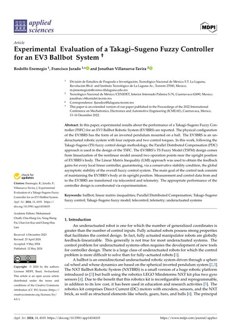 Pdf Experimental Evaluation Of A Takagi Sugeno Fuzzy Controller For An Ev3 Ballbot System