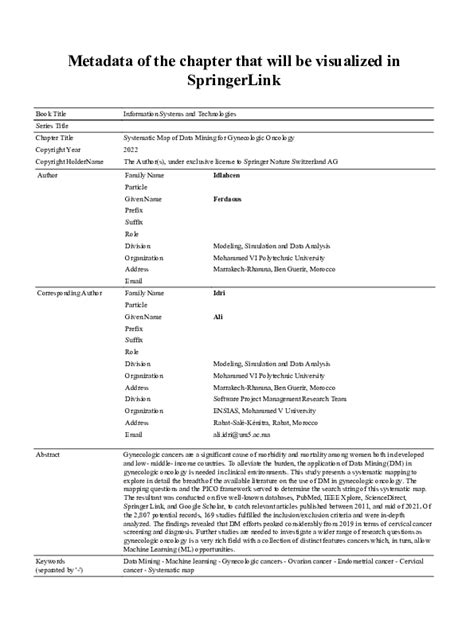 Pdf Systematic Map Of Data Mining For Gynecologic Oncology