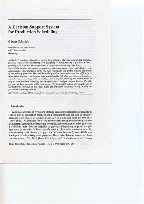 Pdf Decision Support System For Dynamic Production Scheduling