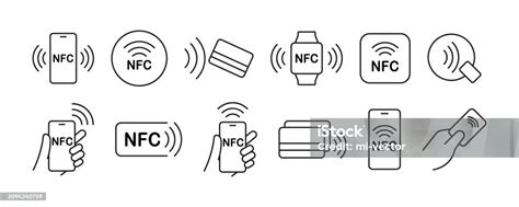 Nfc 아이콘 집합입니다 비접촉식 무선 지불 표시 로고 앱용 Nfc 결제 아이콘입니다 비접촉식 Nfc 결제 기호 스마트폰 아이콘으로 Nfc 결제 벡터 일러스트 레이 션 신호