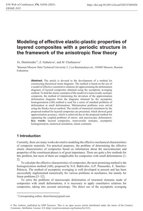 Pdf Modeling Of Effective Elastic Plastic Properties Of Layered