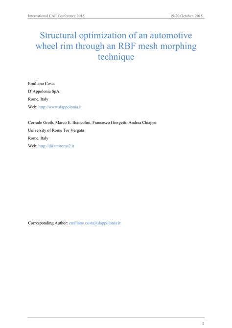 Pdf Structural Optimization Of An Automotive Wheel Rim Through An Rbf Mesh Morphing Technique