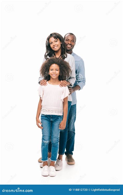 Bella Famiglia Afroamericana Felice Con Un Bambino Che Sta Insieme