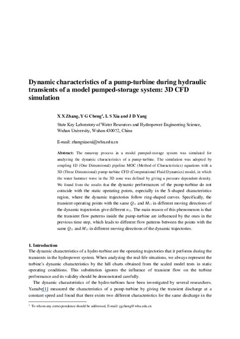 Pdf Dynamic Characteristics Of A Pump Turbine During Hydraulic Transients Of A Model Pumped