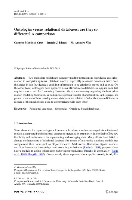 Pdf Ontologies Versus Relational Databases Are They So Different A Comparison