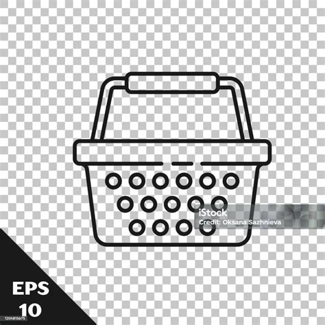 검은 선 투명 한 배경에 격리 된 쇼핑 바구니 아이콘입니다 온라인 구매 개념입니다 배달 서비스 기호입니다 쇼핑 카트 기호입니다 벡터 일러스트레이션 개념에 대한 스톡 벡터
