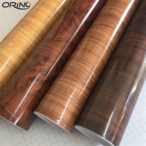 High Gloss Wood Grain Faux Finish Textured Vinyl Wrap Roll Sheet Film