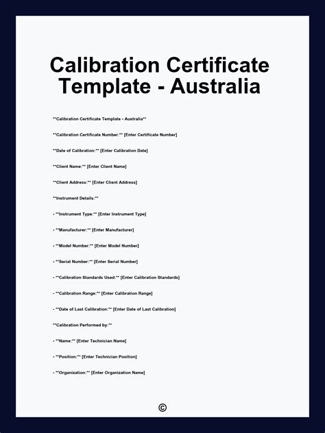 Calibration Certificate Template Australia