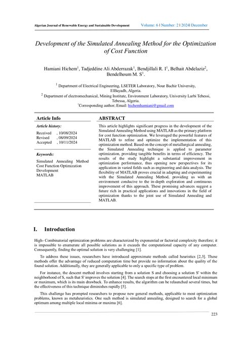 Pdf Development Of The Simulated Annealing Method For The Optimization Of Cost Function