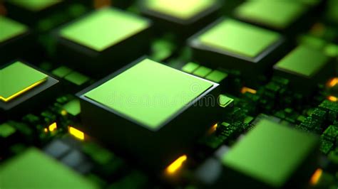 Abstract Green Cubes Technological Structure Stock Illustration