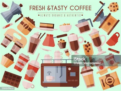 커피 콩 및 장비 배너 벡터 그림입니다 카푸치노 에스프레소 모카 음료 카페인 배너가 있는 뜨거운 음료를 위한 컵이 있는 커피 머신 라떼에 대한 스톡 벡터 아트 및 기타