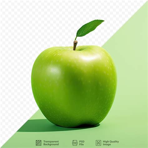 Зеленое яблоко с зеленым листом на стебле Премиум Psd Файл