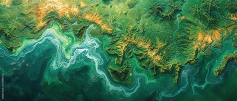 Banner Of Aerial Satellite View Of Cultivated Agricultural Farming Land Fields With Vivid Green