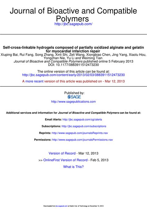 Pdf Self Cross Linkable Hydrogels Composed Of Partially Oxidized