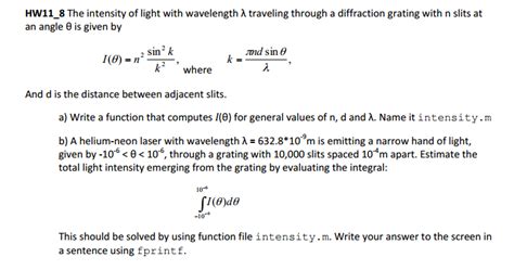 solved the intensity of light with wavelength lambda
