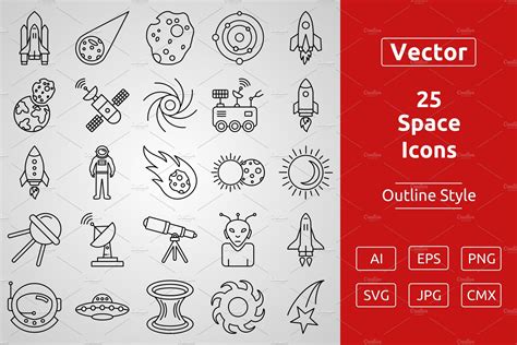 25 Space Outline Icons Masterbundles