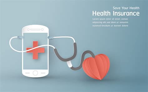 건강 보험의 개념에서 벡터 일러스트 레이 션 템플릿 디자인은 커버 웹 배너 포스터 슬라이드 프리 젠 테이 션을 위한 파스텔 파란색 배경에 있습니다 3d 종이 컷 스타일의