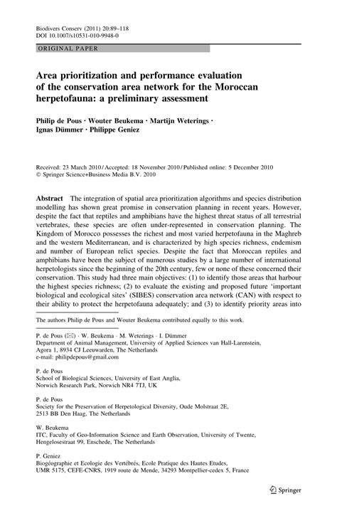 Area Prioritization And Performance Evaluation Of The Conservation Area