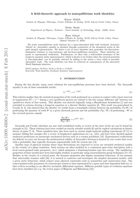 Pdf A Field Theoretic Approach To Non Equilibrium Work Identities