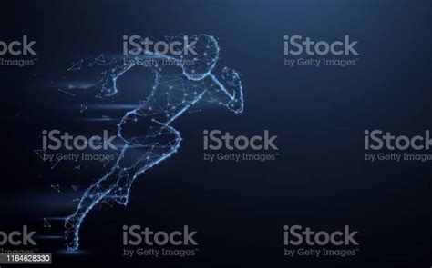 추상 런닝 맨 양식 라인과 삼각형 어두운 파란색 배경에 네트워크를 연결 하는 포인트 일러스트 벡터 건강관리와 의술에 대한 스톡 벡터 아트 및 기타 이미지 Istock