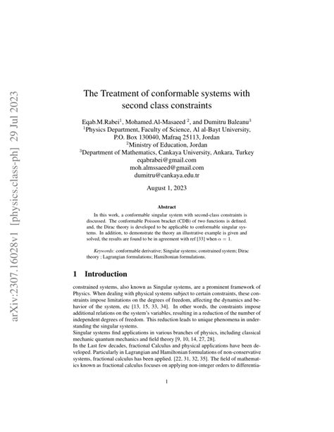 Pdf The Treatment Of Conformable Systems With Second Class Constraints