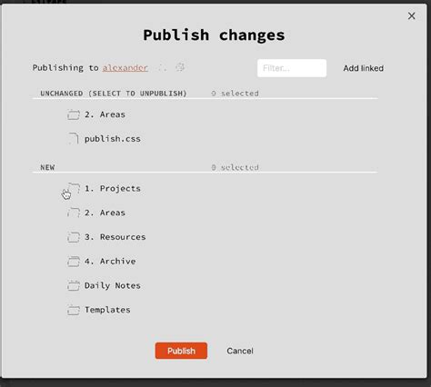 publish can t select folded folders bug graveyard obsidian forum