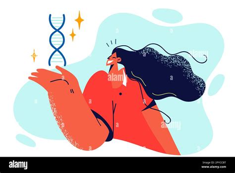 Female Employee Of Genetic Laboratory Holds DNA Spiral Inviting To Take Analysis For Genome
