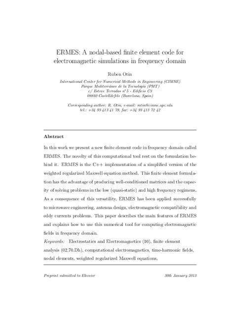 Pdf Ermes A Nodal Based Finite Element Code For Electromagnetic