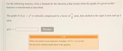 solved for the following exercise write a formula for the