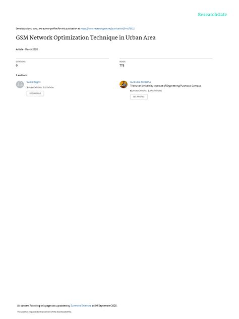 Gsm Network Optimization Technique In Urban Area March 2020 Pdf Mathematical Optimization