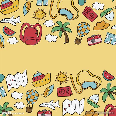 夏日旅行元素插画设计图背景底纹底纹边框设计图库昵图网